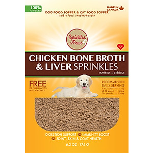 Sprinkles & Paws Chicken Bone Broth and Beef Liver Powder for Dogs | Dog Food Topper Helps Eating and Appetite | All Natural Free of Preservatives Rich in Protein and Vitamins