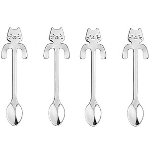 20PCS Stainless Steel Cute Mini Cat Spoon for Tea, Coffee, Dessert, Sugar, Ice Cream, etc (11.5cm/4.5inch)