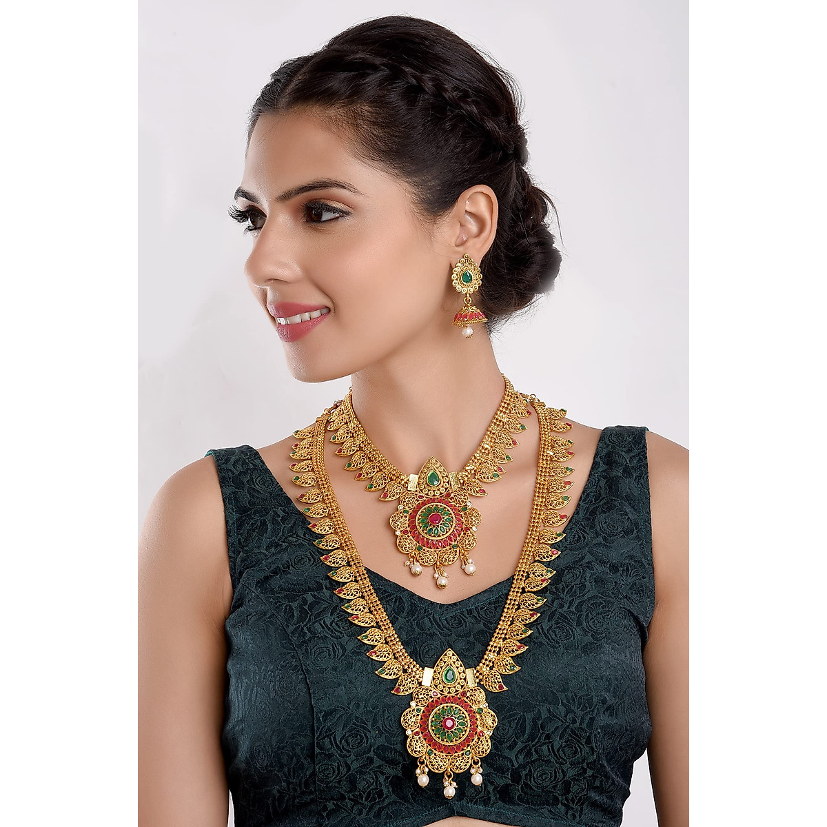 Efulgenz Indian Bridal Jewelry Sets for Women Gold Tone Traditional Indian Bollywood Bridal Wedding Set Of Choker Collar Princess Necklaces Dangle Earrings Jewellery
