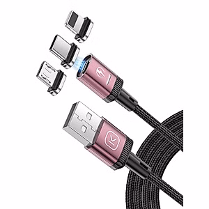 Magnetic USB Charging Cable, KUULAA 3A Magnetic USB Cable Support QC 3.0 Fast Charging & Data Transfer, Magnet Phone Charger Nylon Braided Cord for Most Smart Devices (3.3FT, Red)…