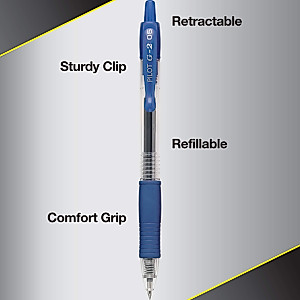 Pilot G2 Retractable Rollerball Gel Pens, Extra Fine Point, 0.5mm, Blue Ink, 6 Count