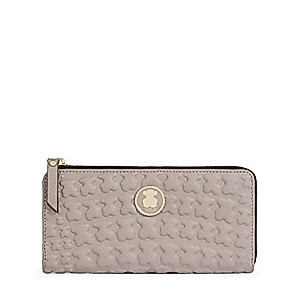TOUS Calfskin with Bear Logo Embossed Imitation Crocodile Skin in Taupe Color Wallet for Women, 10x19x2 cm, Sherton Collection