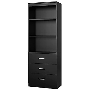 FOTOSOK 71 Inches Tall Storage Cabinet, Bookcase with 3 Drawers and 3-Tier Open Shelves, Wooden Bookshelf Storage Organizer for Living Room, Study, Kitchen, Home Office, Black