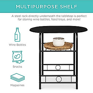 Best Choice Products 3-Piece Wooden Round Table & Chair Set for Kitchen, Dining Room, Compact Space w/Steel Frame, Built-in Wine Rack - Black