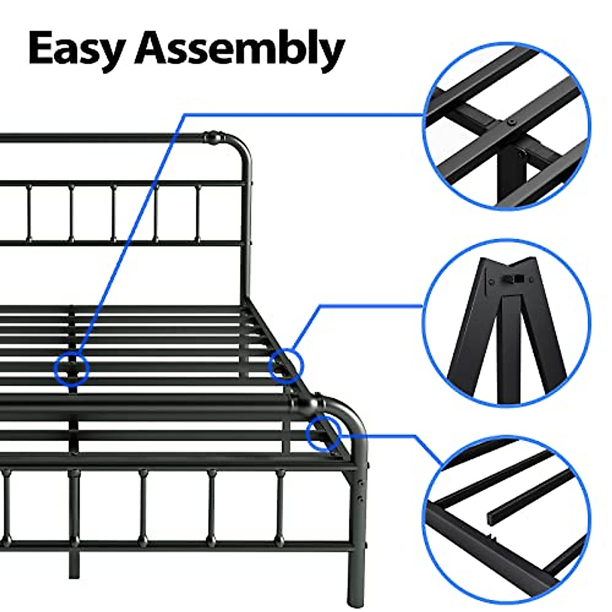 ZIYOO Twin Bed Frame with Headboard and Footboard, 14 Inch High, Heavy Duty Steel Slats with 2500lbs Support for Mattress, No Box Spring Needed, Noise-Free, Easy Assembly-Black