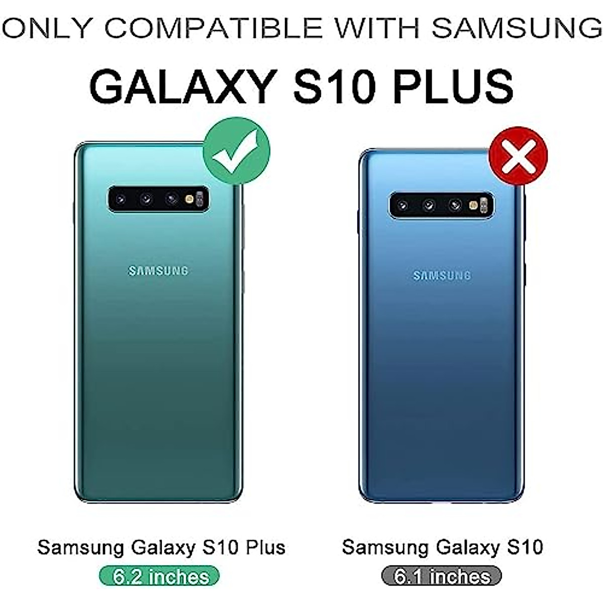 Samsung Galaxy S10 Plus Case Hard Case 3-Layer Shockproof Protection Cover Detachable Anti-Skid Multifunctional Cover Kickstand with Card Slot and Mirror for Samsung Galaxy S10 Plus Black