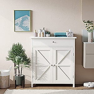 Irontar Bathroom Cabinet, Freestanding Bathroom Storage Cabinet with Drawer and Adjustable Shelf, Kitchen Cupboard, Floor Cabinet for Bathroom, Home Office, Entryway, White CWG008W