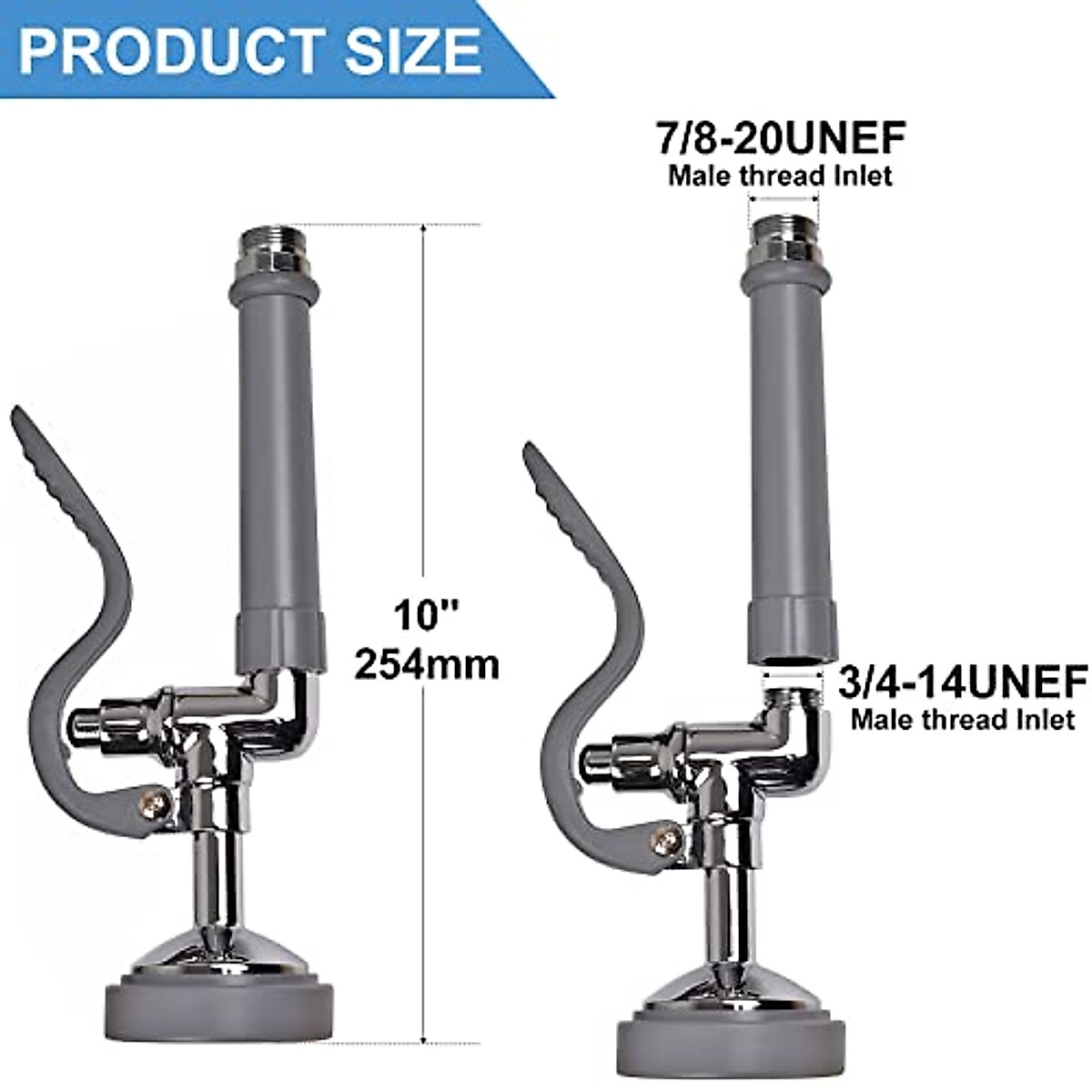 JZBRAIN Pre Rinse Spray Valve Commercial Faucet Sprayer Head 1.42 GPM High Pressure Dish Sprayer Nozzle with Hand Pull Down Sprayer Chrome Brushed (Gray)