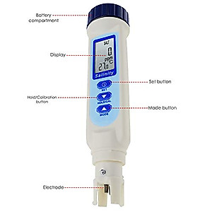 Salinity Tester Pen Type Salinity Meter, Temp&ppm Tester with Automatic Calibration Function, Wide Measurement for Salt Water, Pool, Aquarium (Salinity Calibration Solution Included)