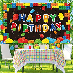 81 Pieces Color Building Block Party Decoration Set Building Block Balloon Arch and Background Kit Child Building Block Balloon Garland Photo Props