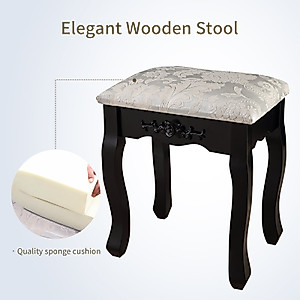 mecor Vanity Table Set/Oval Mirror,Wood Makeup Table w/4 Drawer Storage,Bedroom Dressing Table with Cushioned Stool for Girls Women Black