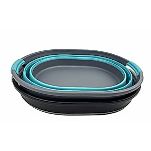 SAMMART 23L (6 Gallons) Set of 2 Collapsible Plastic Laundry Basket - Oval Tub - Foldable Storage Container/Organizer - Portable Washing Tub - Space Saving Laundry Hamper (Alloy Grey/Crystal Blue)