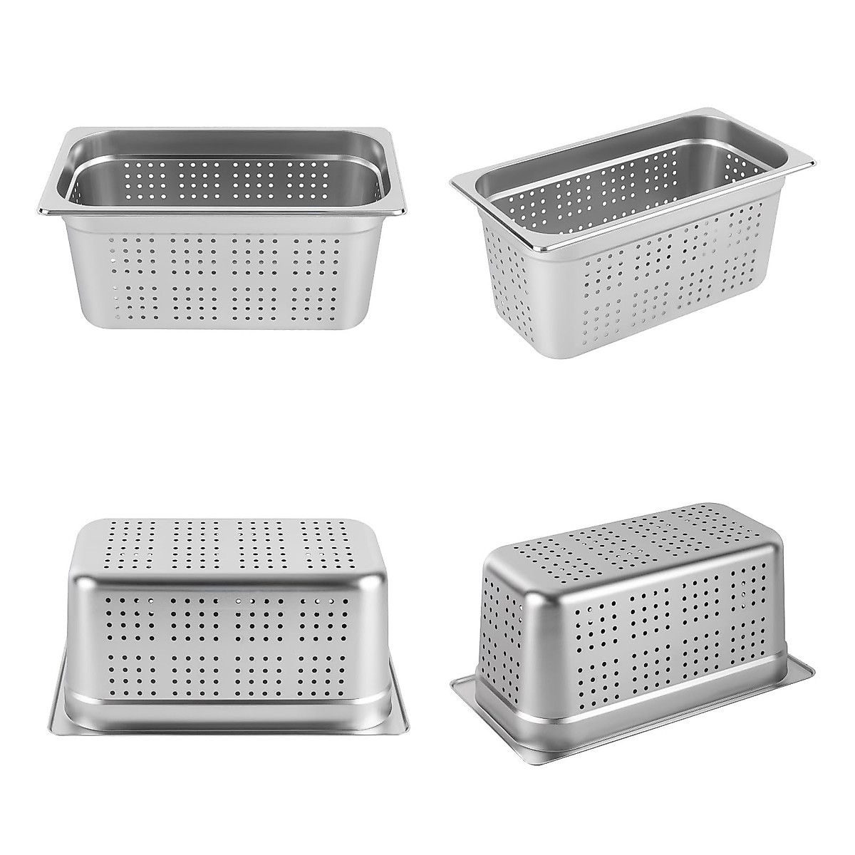 Steam Table Pan/Hotel Pan, 2-Pack 1/3 Size 6in Deep Food Pan for Commercial/Personal, 6L/6.34Qt Anti-Jam Perforated Stainless Steel Steam Pan for Restaurant Hotel Buffet Canteen to Drain/Wash/Steam