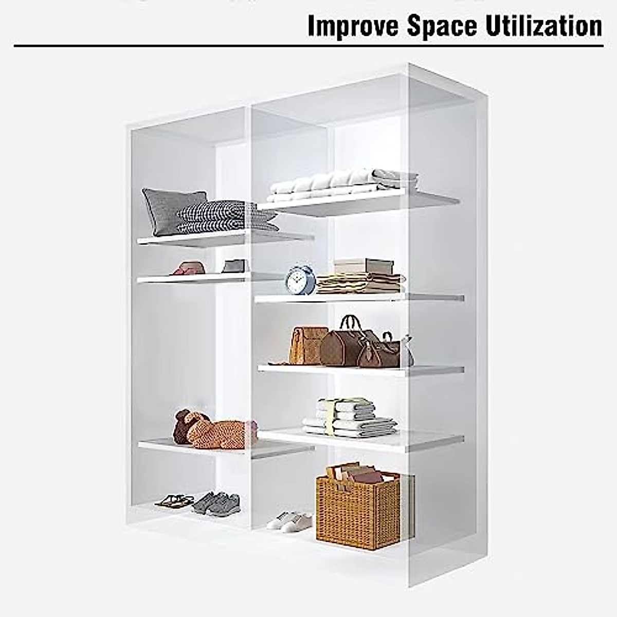 Adjustable Closet Storage Shelves with Seamless Sticker, Expandable Wardrobe Shelves Organizer System for Kitchen, Cupboard, Wardrobe, Under Sink and Bathroom, Easy Installation (Small, 1Pack)