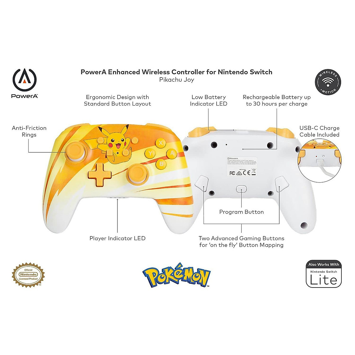 BDA PowerA Enhanced Wireless Controller for Nintendo Switch - Pokmon: Pikachu Joy