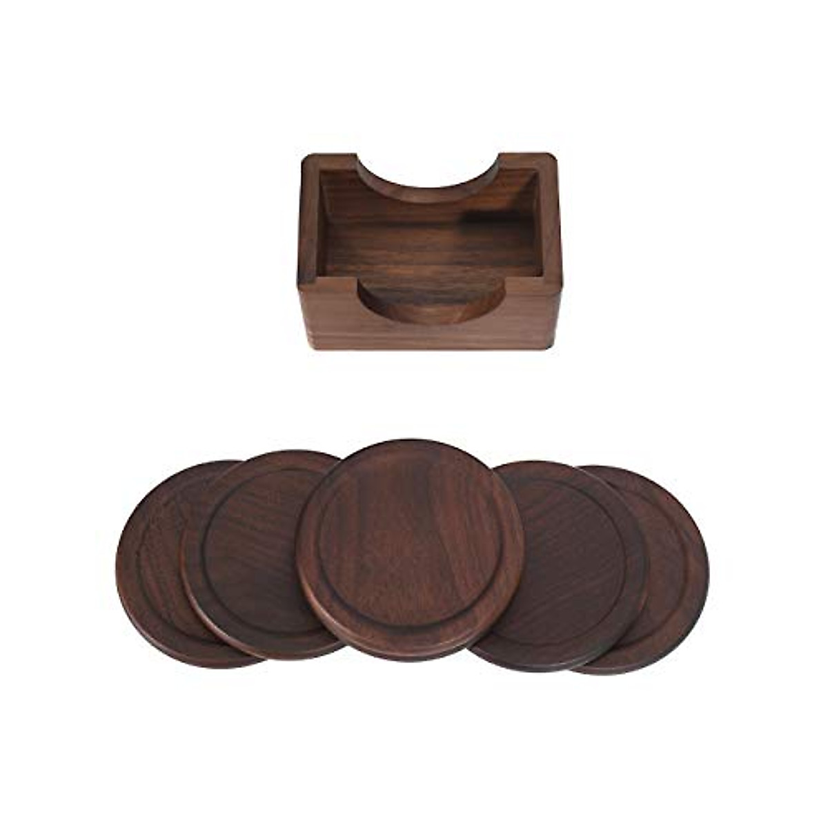 Walnut Dark Wood Coaster, 6-Piece Coaster Set, Holder Included, Wood Coasters,Coffee Coaster, Beer Coaster
