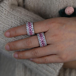 ATJMLADYJEWELRY US Size 6 7 8 Pink White Cubic Zirconia Cz Eternity Band Fashion Full Finger Ring For Women (8)