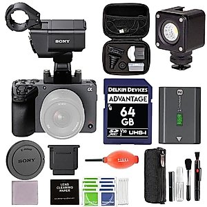 Sony FX30 Digital Cinema Camera with XLR Handle Unit (ILME-FX30) Bundle with WR LED Light Kit, 64GB SD Card & More