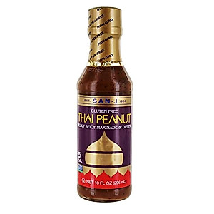 SPICE OF LIFE San-J Gluten Free Stir-Fry & Marinade Sauces, Teriyaki, Orange Sauce, Szechuan, and Thai Peanut - with Make Your Day 4-in-1 Measuring Spoon, 10 Fl Oz, Pack of 4
