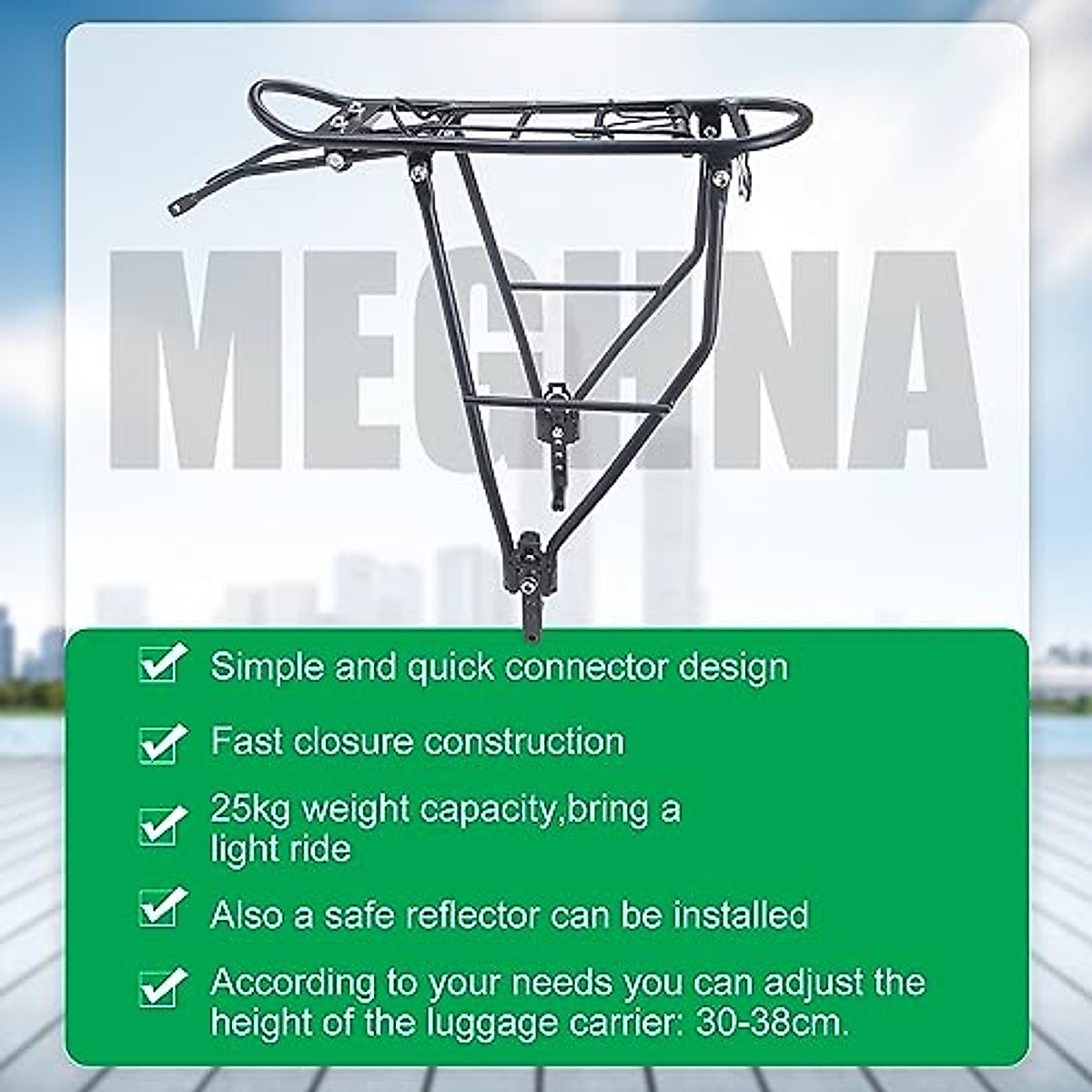 WEEROCK Bike Rear Rack 55LB Load Bearing Capacity Luggage Carrier, Height Adjustable Bike Cargo Rack Suits for 24-28 Inch Bike, Black