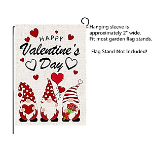 Happy Valentine's Day Garden Flags, 12.5 x 18 Inch Vertical Double Sized Gnomes Burlap Flag for House Yard Outdoor