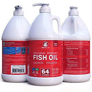Fish Oil for Dogs, Salmon, Pollock, Omega 3 EPA DHA Liquid Food Supplement for Pets, All Natural, Supports Healthy Skin Coat & Joints, Natural Allergy & Inflammation Defense, 64 oz