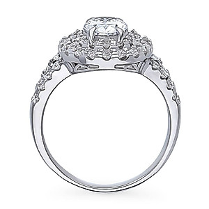 BERRICLE Sterling Silver Halo Wedding Engagement Rings Oval Cut Cubic Zirconia CZ Statement Cocktail Split Shank Ring for Women, Rhodium Plated Size 4