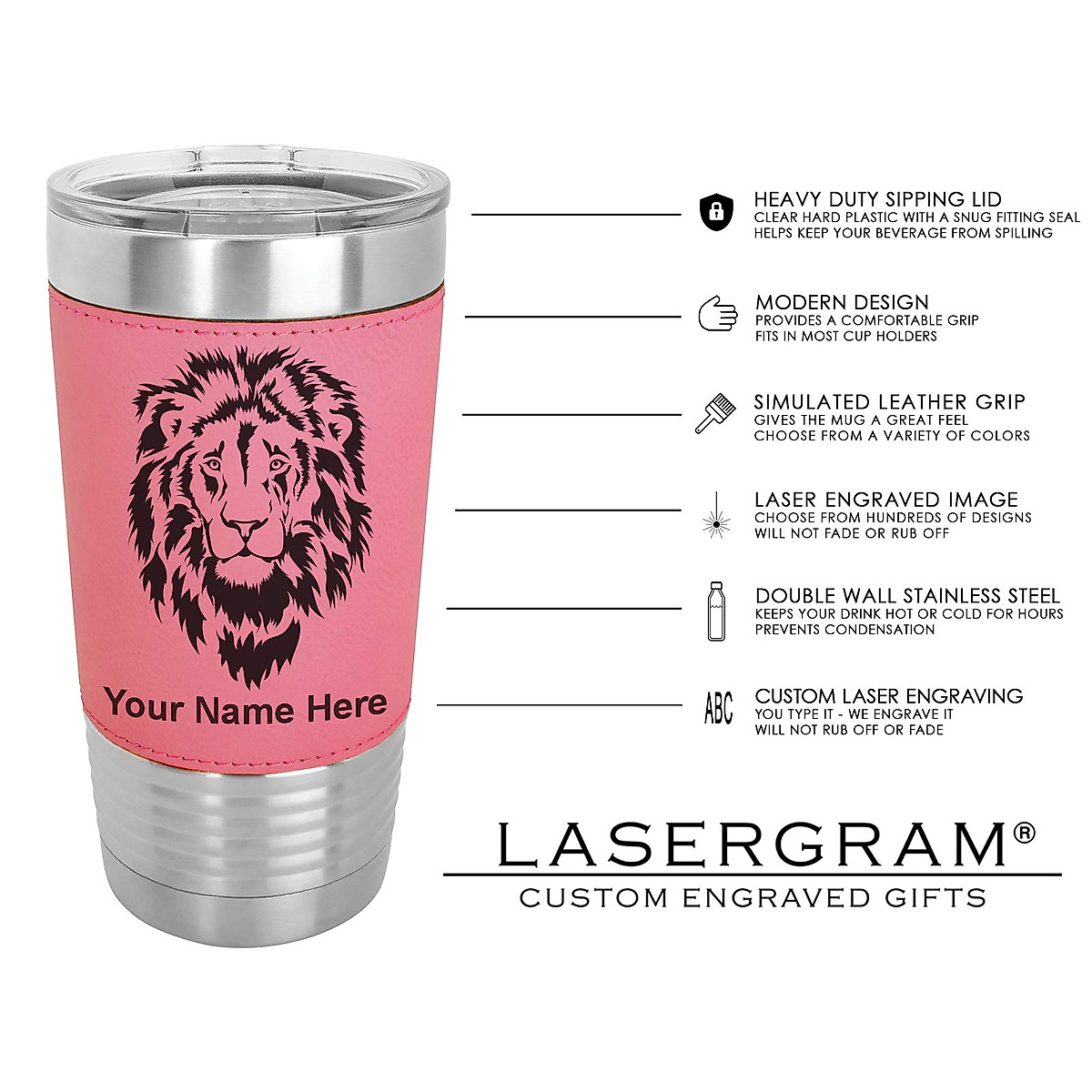LaserGram 20oz Vacuum Insulated Tumbler Mug, Fleur de Lis, Personalized Engraving Included (Faux Leather, Pink)