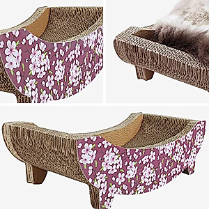 ScratchMe Cat Scratching Post Lounge Bed , Boat Shape Cat Scratcher Cardboard, Durable Recycle Board Pads Prevents Furniture Damage