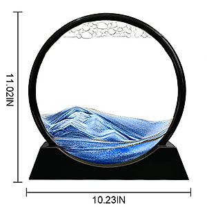 Feilicraft Moving Sand Art Picture Round Glass Frame Sandscapes 3D Deep Sea Display in Motion Dynamic Flowing Grit Photo Hourglass Desktop Art Home Office Decoration Party Gift (12‘’, Blue)