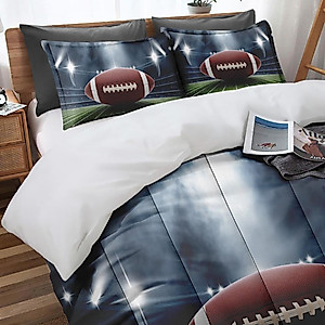 Nesphy Football Full Comforter Set, Rugby Field Football Bedding Set 3 Piece, All Season Soft Toddlers Children Adults Bedroom Bed Decoration Comforter and 2 Pillow Shams