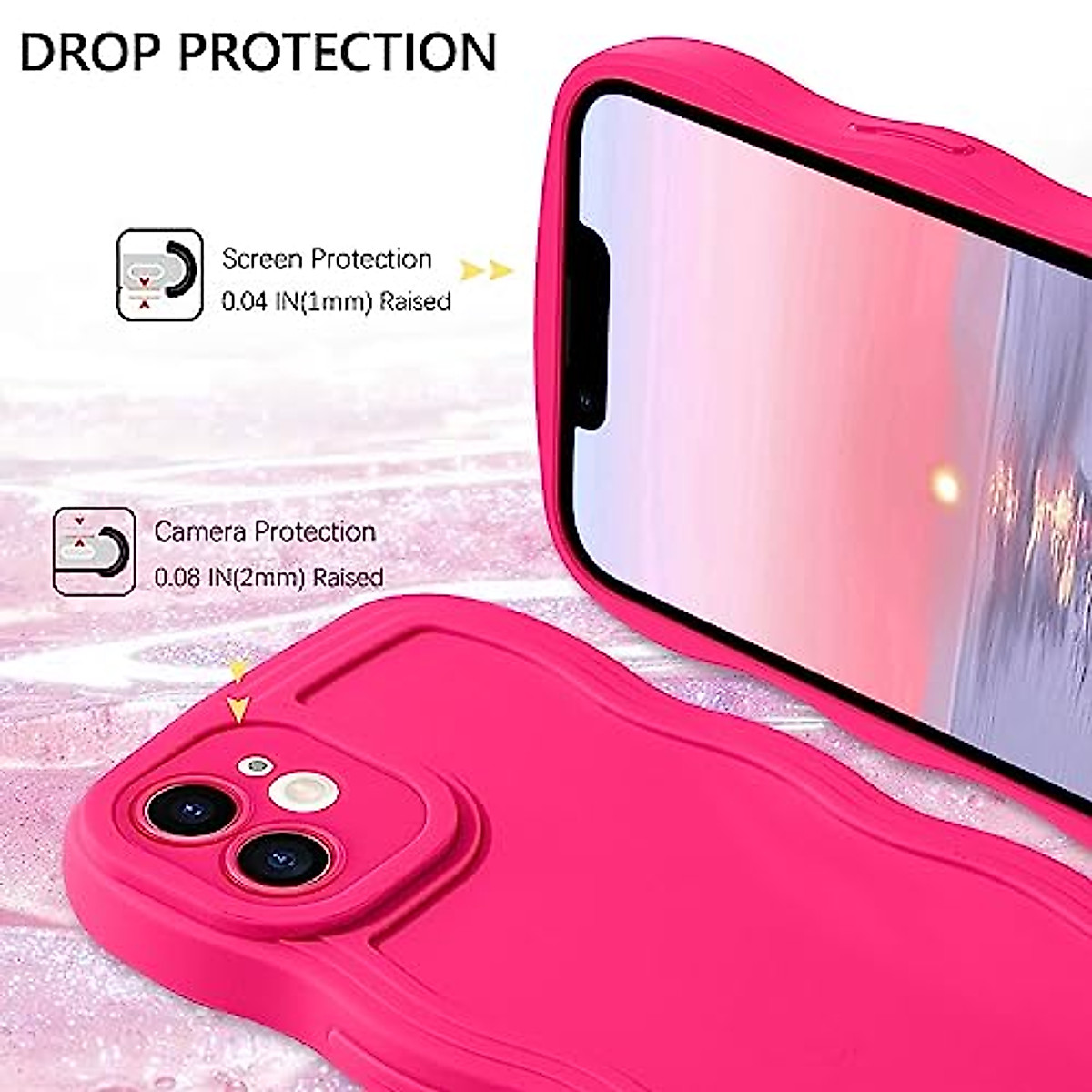 GUAGUA Compatible with iPhone 12 Mini Case, Phone Case iPhone 12 Mini, Cute Curly Wave Shape Design Soft Hybrid TPU Bumper Drop Shockproof Protective Anti Slip Case for iPhone 12 Mini 5.4’’, Hot Pink
