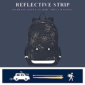 Backpack Daypack Shoulder Bag Vintage Floral Flowers Branch Butterfly Gold Black Rucksack Laptop Compartment