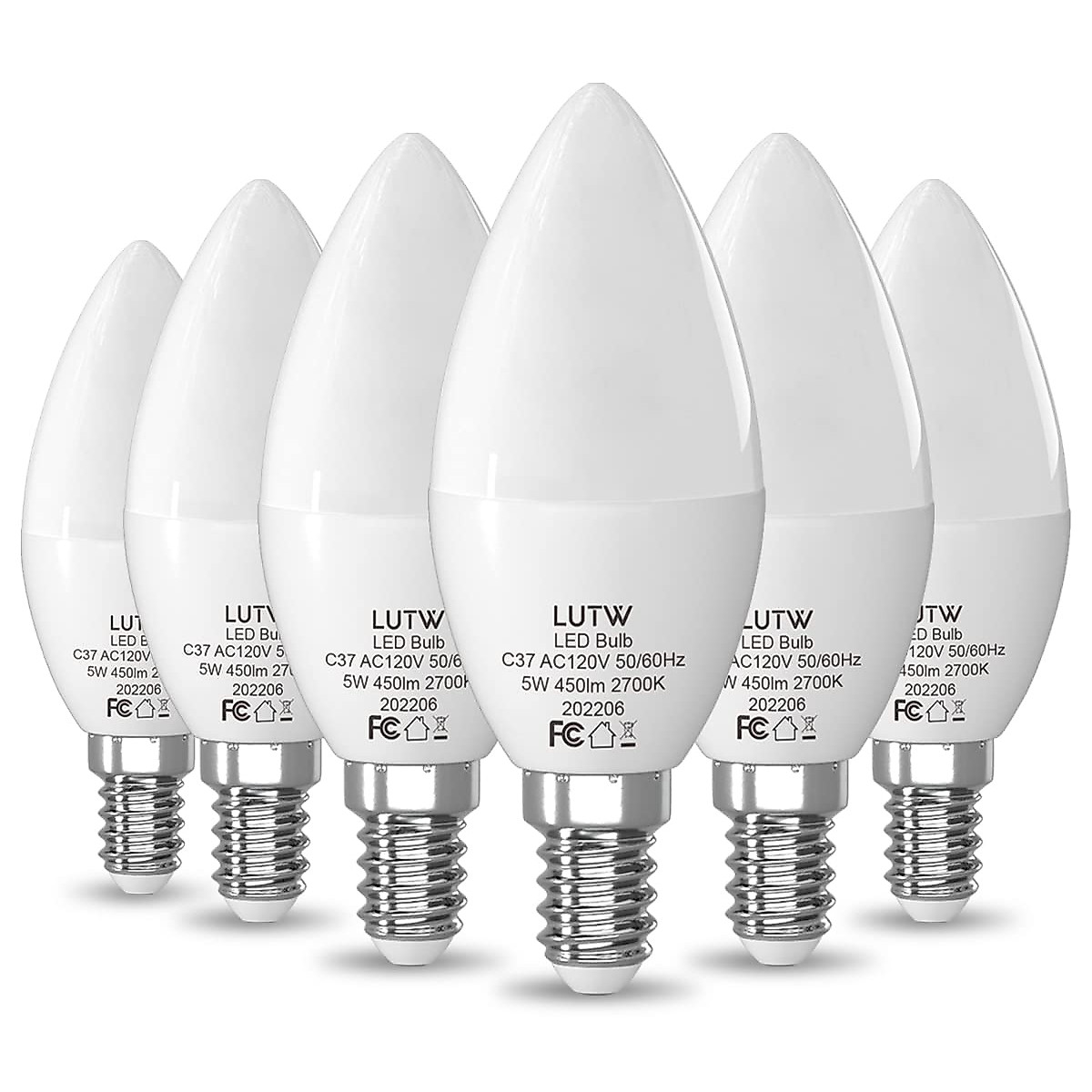 LUTW E12 Candelabra LED Light Bulbs 40 Watts Equivalent, 450 Lumen Type B LED Chandelier Light Bulbs, Warm White 2700K Non-Dimmable B11 Ceiling Fan Bulb, 6 Pack