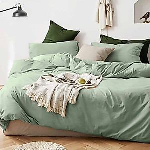 ETDIFFE Sage Green Duvet Cover Queen Size, Soft Farmhouse Bedding Comforter Cover Set 3 Pieces with Zipper Closure, 1 Lightweight Microfiber Duvet Cover 90x90 inches and 2 Pillow Shams for Women Men