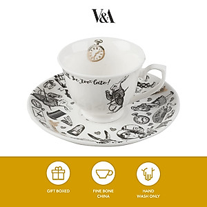 Victoria & Albert Alice in Wonderland Espresso Cup and Saucer, 1 Count (Pack of 1), White