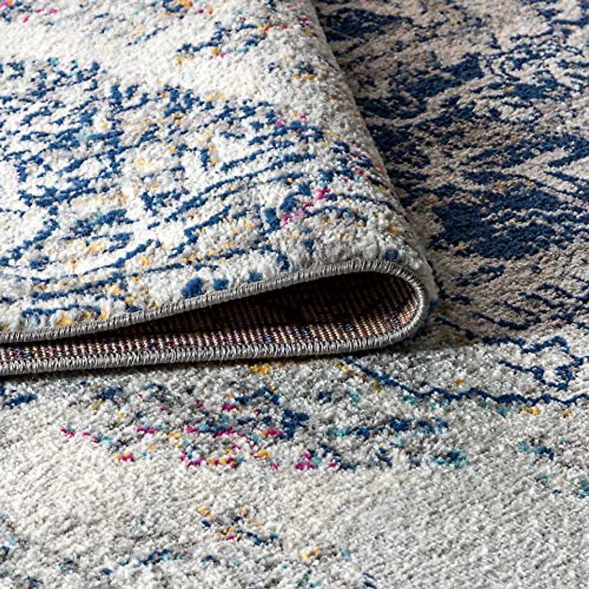 JONATHAN Y MDP203A-5 Modern Persian Boho Vintage Bohemian Indoor Area-Rug Country Easy-Cleaning Bedroom Kitchen Living Room Non Shedding, 5 ft x 8 ft, Cream,Blue