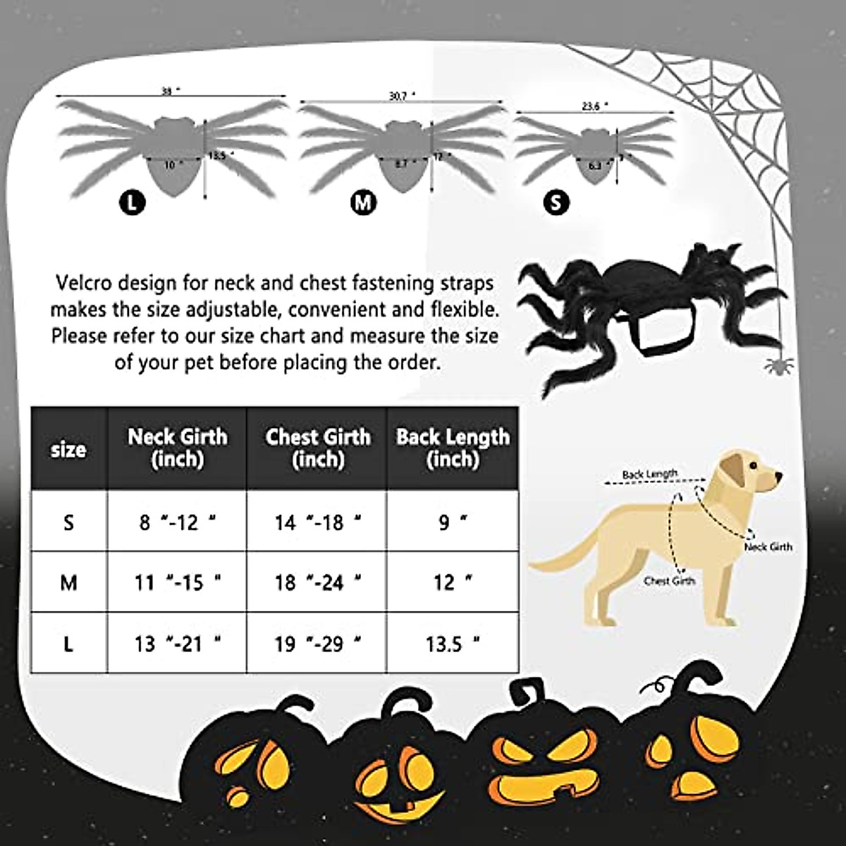 BWOGUE Halloween Pet Costume Spider Cosplay Apparel Dog Cat Spider Costume for Party Costume for Small Medium Dog Costume,Large
