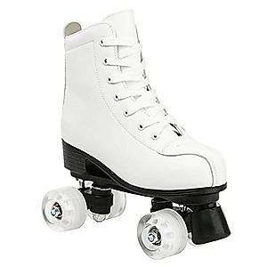 PHSDA Women's Roller Skates PU Leather High-top Roller Skates Four-Wheel Roller Skates Shiny Roller Skates for Unisex Kids and Adults (White Flash,270/us 8)