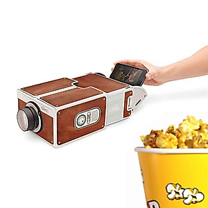 Shentesel Smart Phone Projector Mini DIY Cardboard Home Cinema Theater Vintage Portable - Coffee