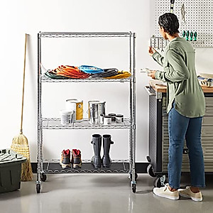 Amazon Basics 4-Shelf Adjustable, Heavy Duty Storage Shelving Unit on 3'' Wheel Casters, Metal Organizer Wire Rack, Chrome, 36" L x 14" W x 57.8" H