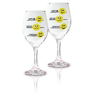 BANBERRY DESIGNS Funny Wine Glasses - Good Day Bad Day Don't Ask - Set of 2 Emoji Wine Glasses - Birthdays Anniversaries Valentines Everyday