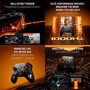 Wireless Gaming Controllers, BIGBIG WON PC Gaming Controller Custom Button, 6-Axis Gyro, Dual Shock, Macro, Turbo, 2.4GHz Dongle Gamepad for Windows 10/Android/iOS/Switch Bluetooth Controller Black