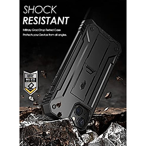 Poetic Revolution Case for iPhone 14 6.1 inch, [20FT Mil-Grade Drop Tested], Full-Body Rugged Shockproof Protective Cover with Kickstand and Built-in-Screen Protector, Black