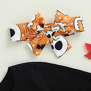 Faithtur Newborn Girl Clothes Cute Long Sleeve Patchwork Baby Girl Halloween Outfit Gothic Skull Romper Dress Baby Girl Gift (A-Black, 3-6 Months)