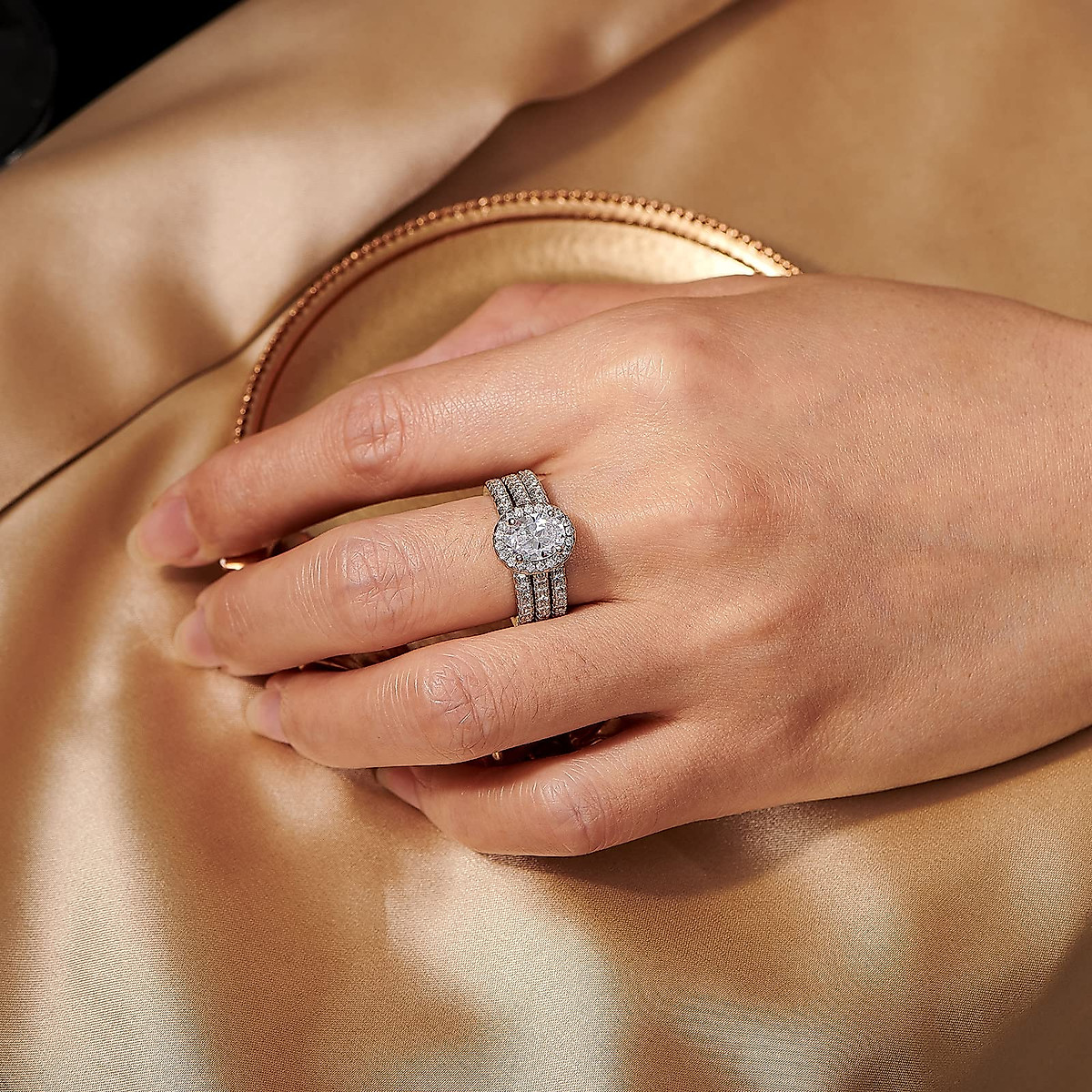 SweetJew Wedding Rings For Women Oval Halo AAAAA Cubic Circonia Silver Bridal Engagement Rings Size-9