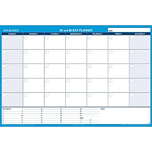 AT-A-GLANCE PM33328 30/60-Day Undated Horizontal Erasable Wall Planner, 48 x 32, White/Blue,