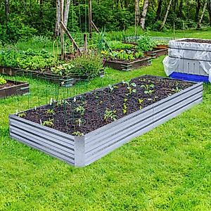 FOYUEE Galvanized Raised Garden Beds for Vegetables Large Metal Planter Box Steel Kit Flower Herb, 8x4x1ft