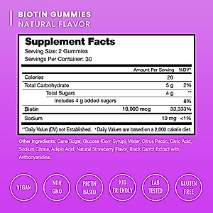 Biotin Gummies 10000mcg [Highest Potency] for Healthy Hair, Skin & Nails Vitamins for Women, Men & Kids - 5000mcg in Each Hair Vitamins Gummy - Vegan, Non-GMO, Hair Growth Supplement