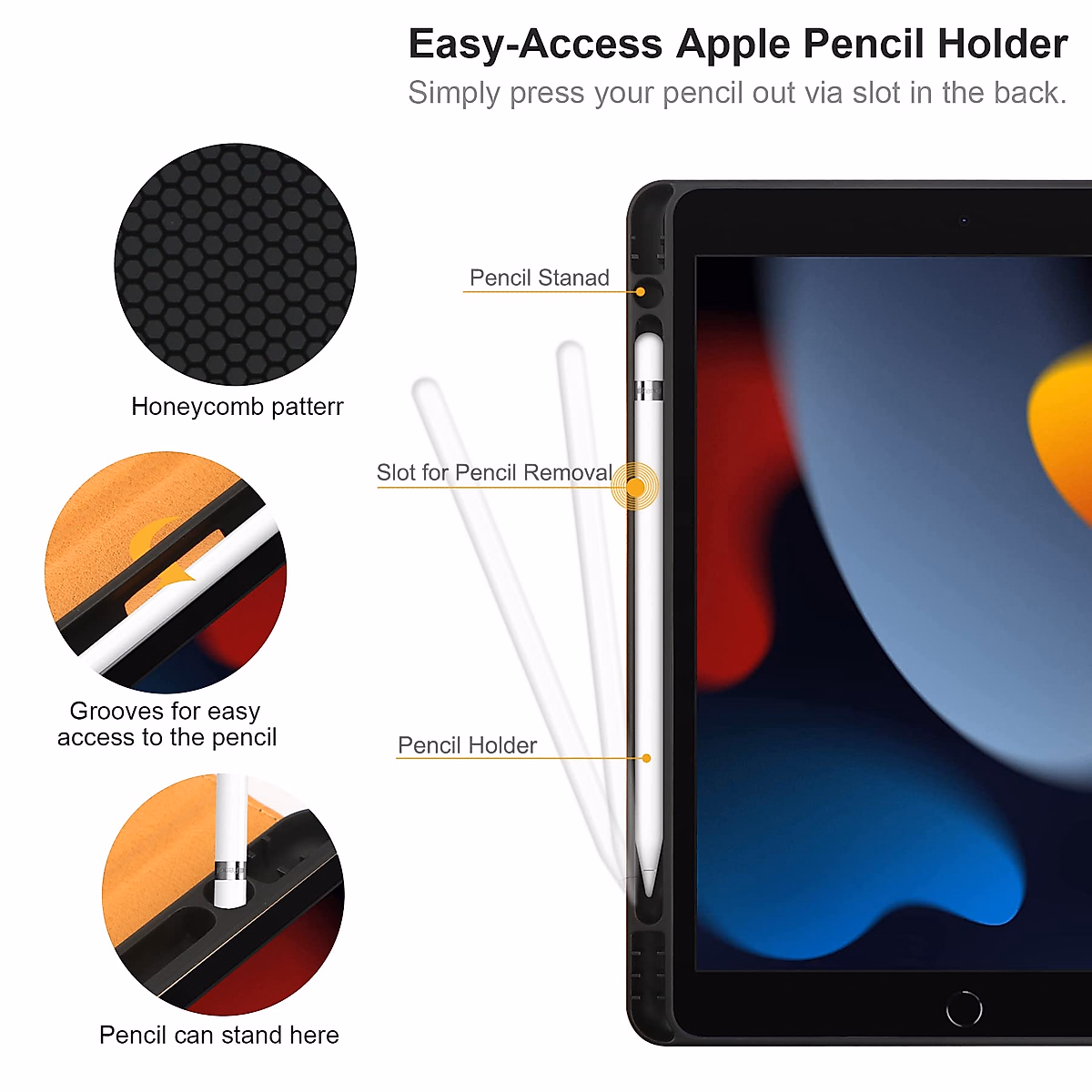 for iPad 9th/8th/7th Generation 10.2 Inch Case (2021/2020/2019) Built-in Pencil Holder, Folio Stand Protective Cover with Auto Sleep/Wake & Multiple Viewing Angles for iPad 9/8/7 Gen, Black/Brown